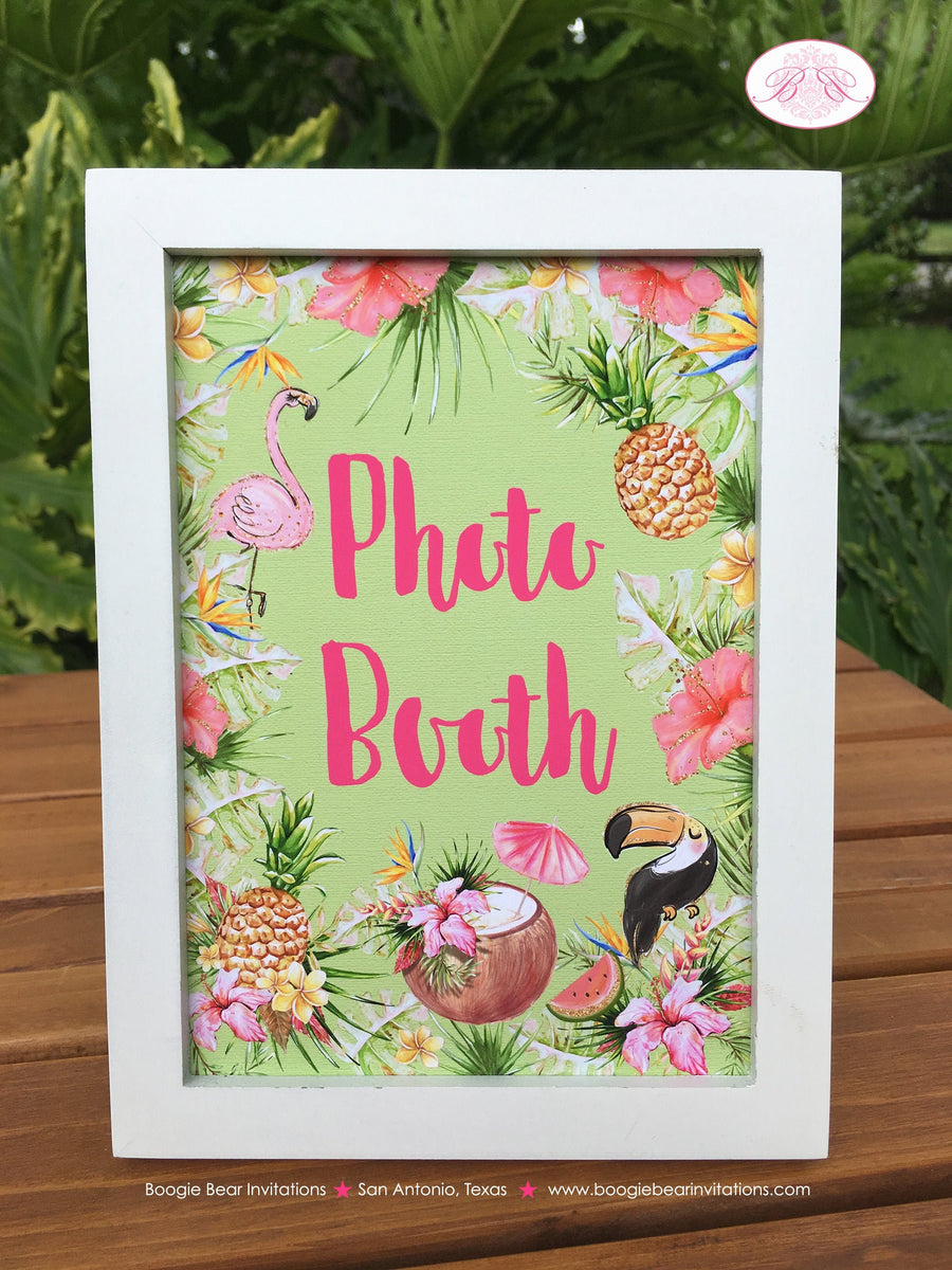 Tropical Paradise Birthday Party Sign Poster Photo Booth Flamingo Touc ...