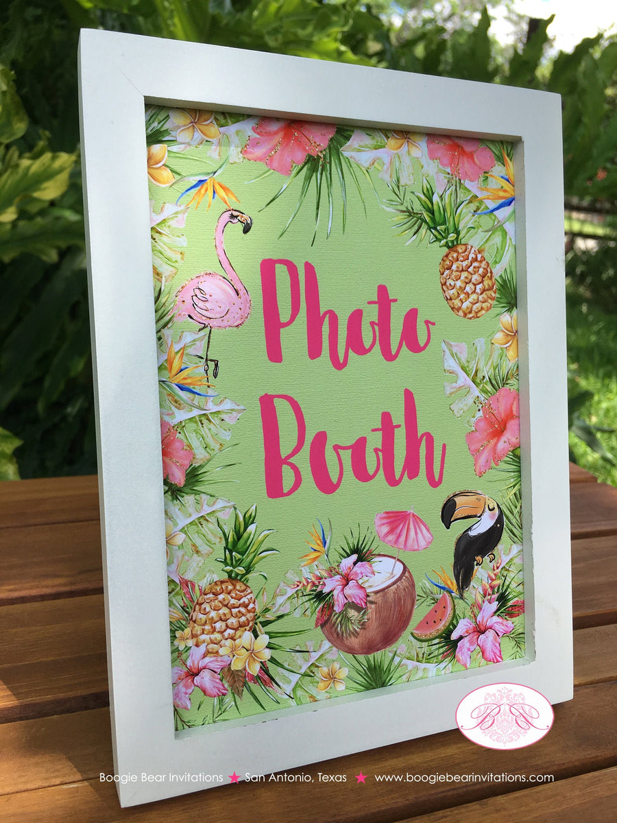 Tropical Paradise Birthday Party Sign Poster Photo Booth Flamingo Touc ...