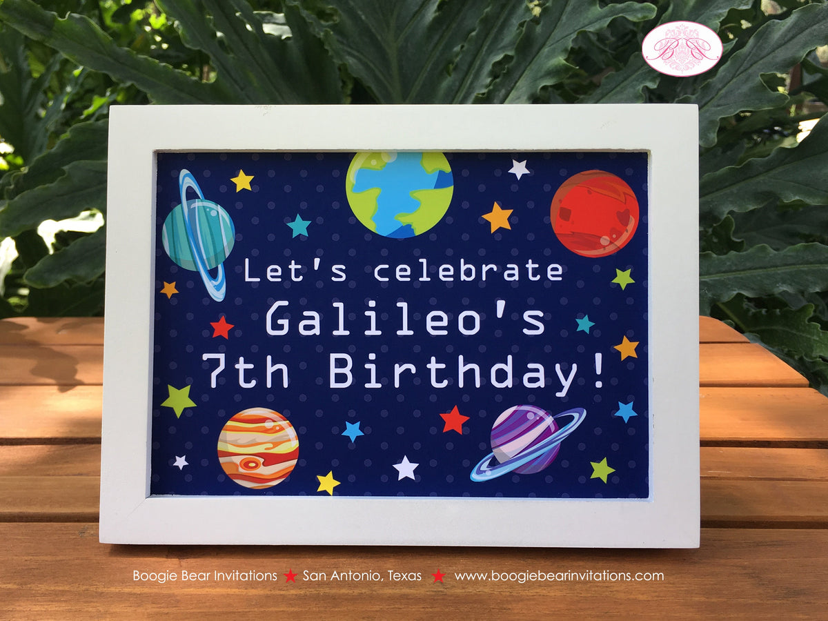 Outer Space Birthday Party Sign Poster Frameable Girl Boy Planets Sola ...