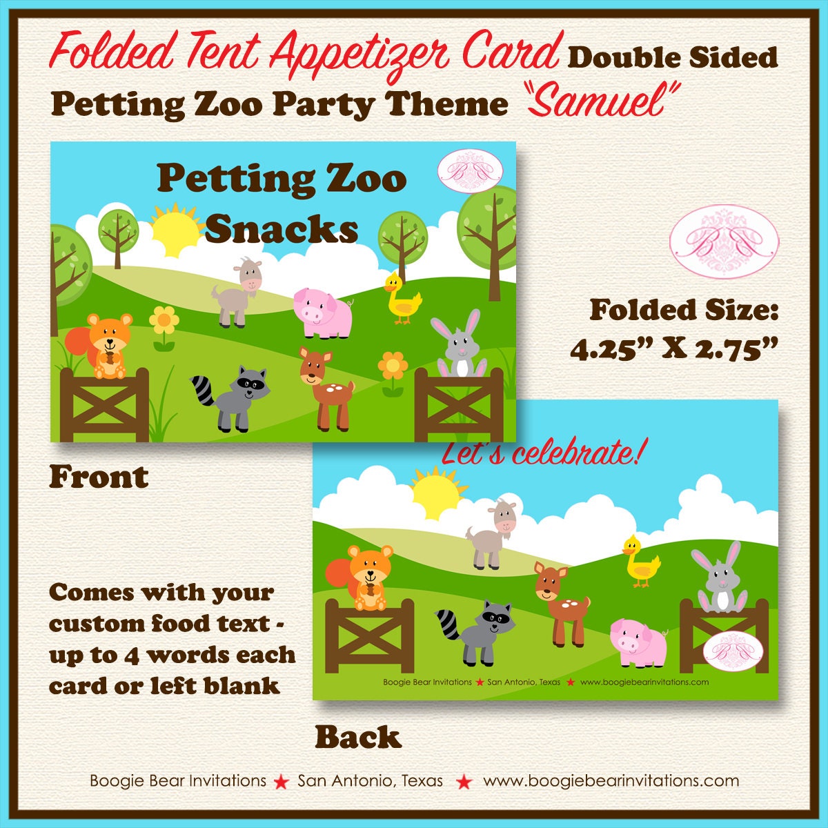 Petting Zoo Birthday Party Favor Card Place Food Tag Tent Appetizer Fa ...