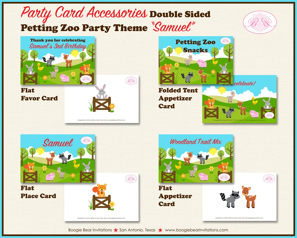 Petting Zoo Birthday Party Favor Card Place Food Tag Tent Appetizer Fa ...