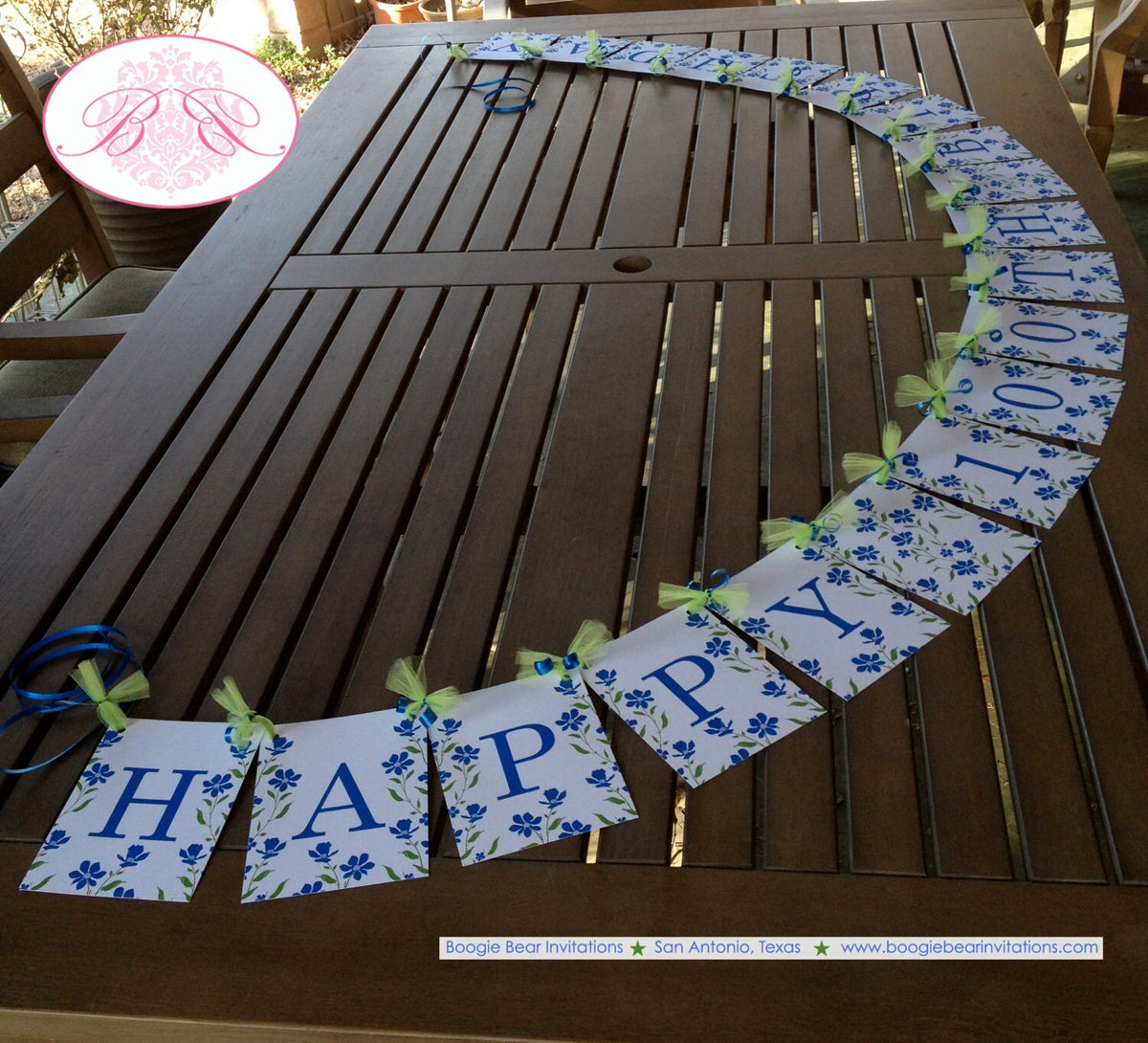 Blue Flowers Happy Birthday Party Banner Wild Wildflowers Girl Green 1 ...