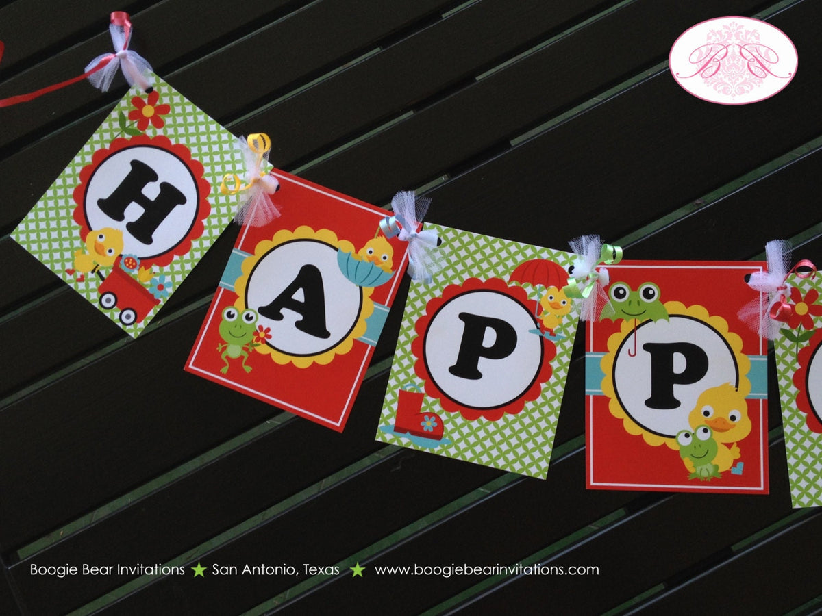 Frog Duck Happy Birthday Party Banner Spring Flower Garden Gardening G ...