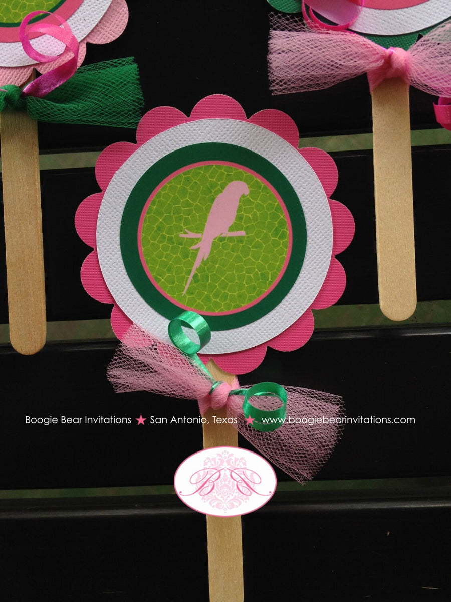 Pink Rainforest Birthday Party Cupcake Toppers Girl Monkey Parrot Geck ...