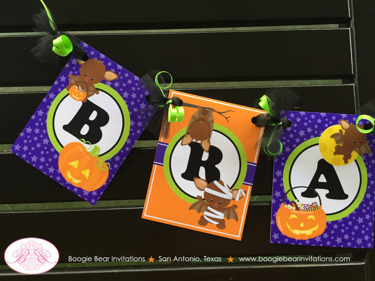 Halloween Bat Party Name Age Banner Birthday Little Boogie Bear Invita ...