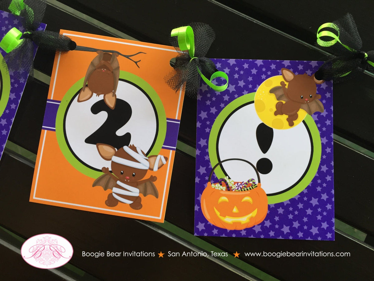 Halloween Bat Party Name Age Banner Birthday Little Boogie Bear Invita ...