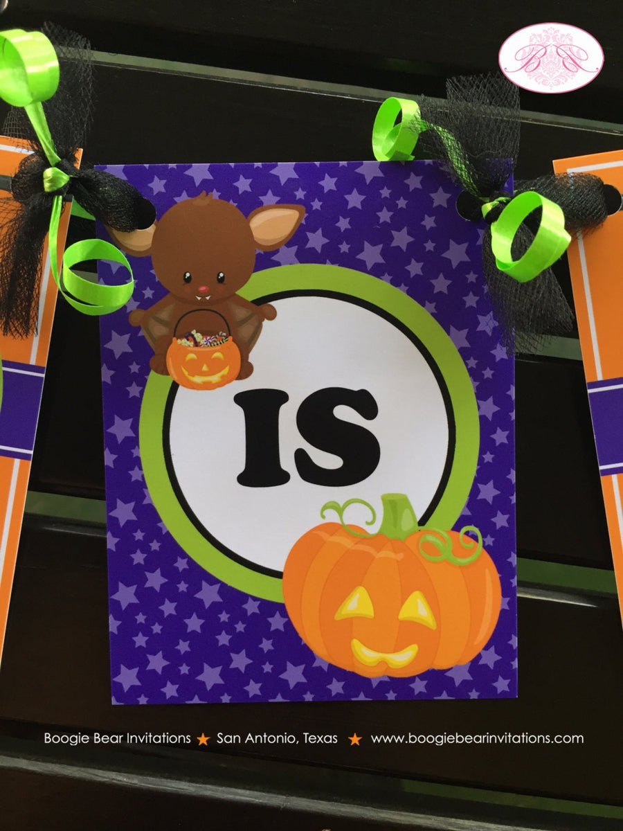 Halloween Bat Party Name Age Banner Birthday Little Boogie Bear Invita ...