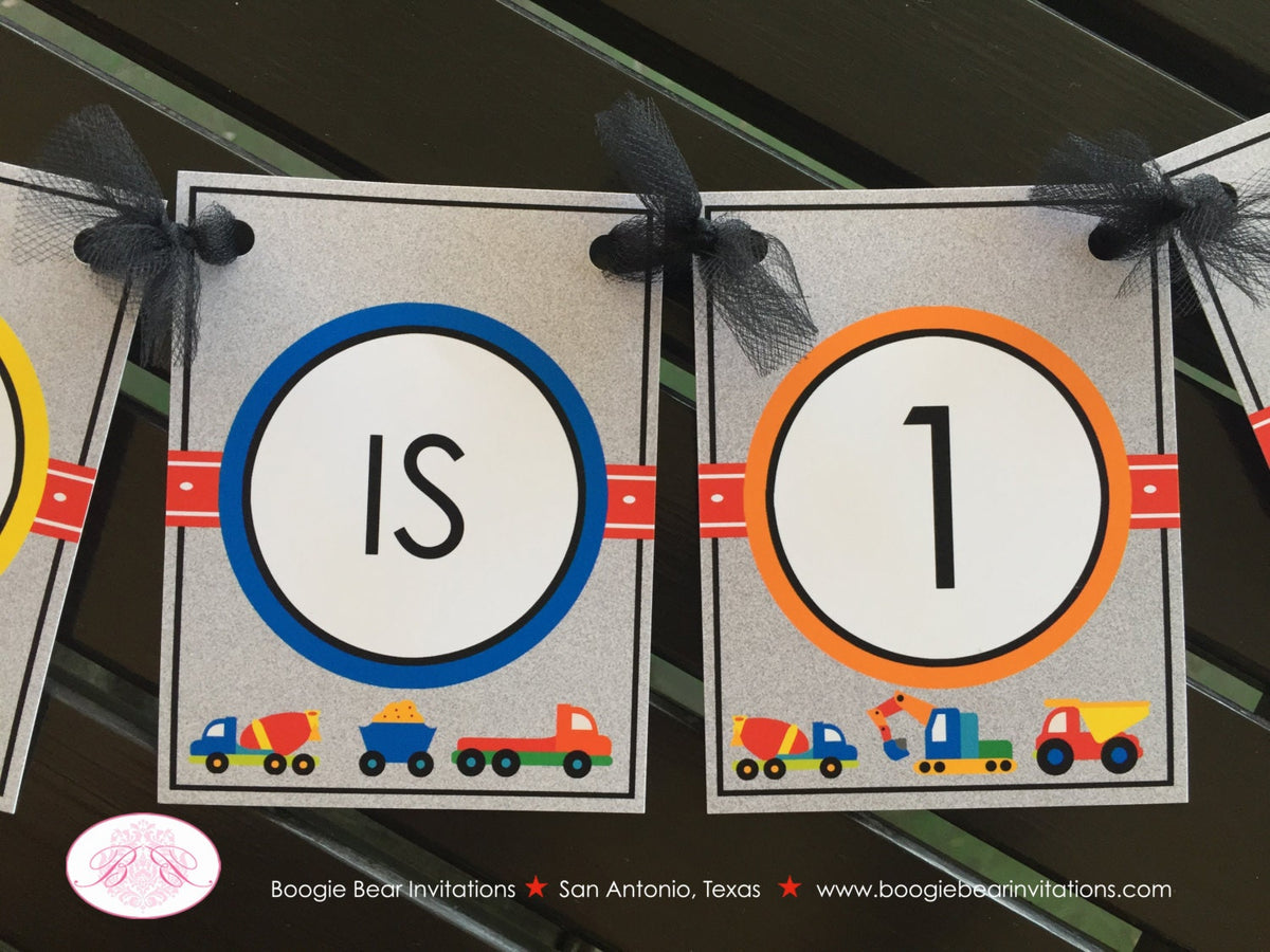 Construction Vehicles Birthday Banner Small Girl Boy Party Caution Zon ...
