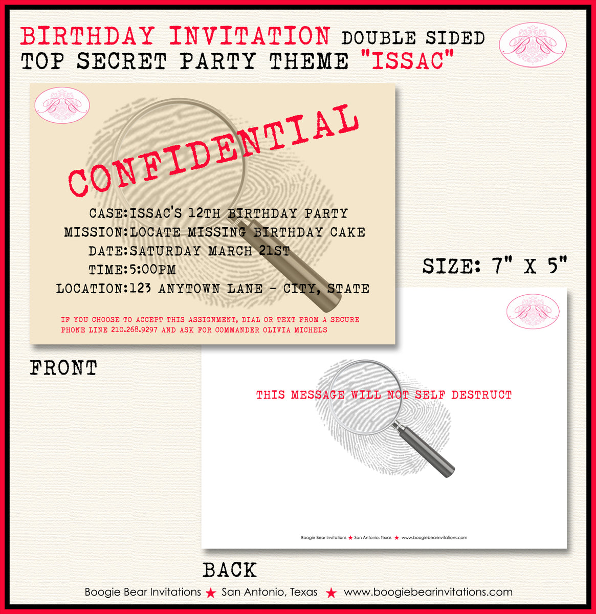 Mystery Clue Birthday Party Invitation Top Secret Boogie Bear Invitati ...