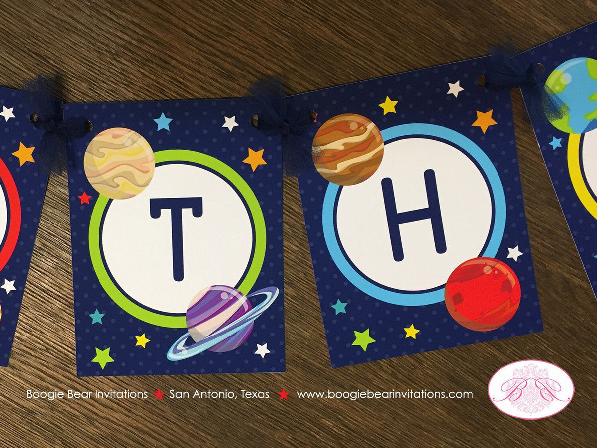 Outer Space Happy Birthday Party Banner Planets Boy Girl Astronaut Sol ...