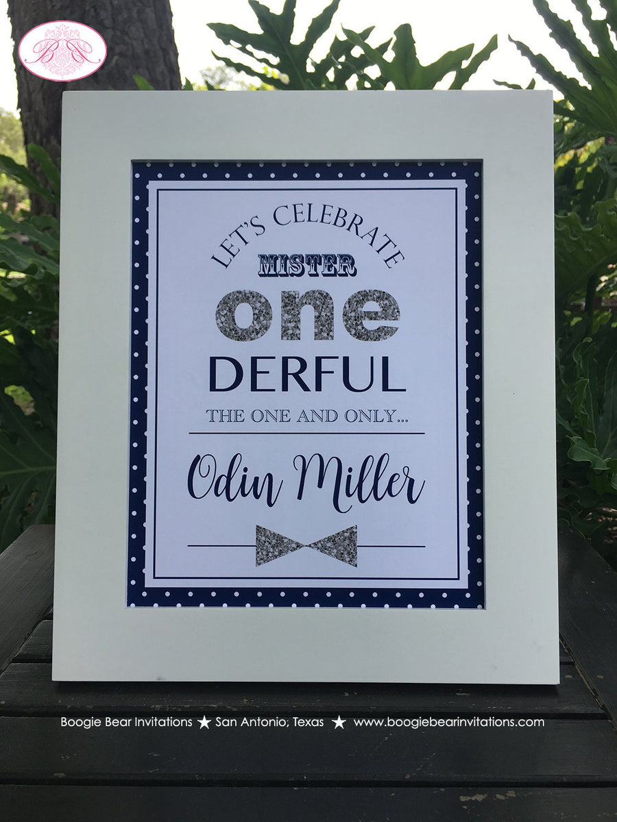Mr Wonderful Birthday Party Sign Poster Onederful Boy ONE derful Navy ...