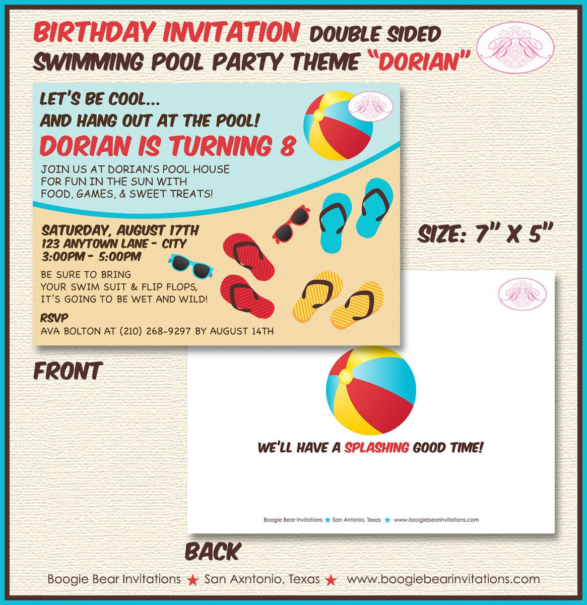 Swimming Pool Birthday Party Invitation Boy Swim Splash Summer Beach B ...