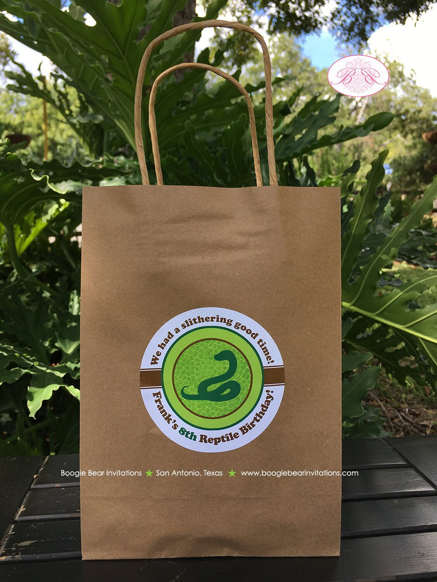 Reptile Birthday Party Favor Bag Treat Paper Handled Frog Snake Lizard ...