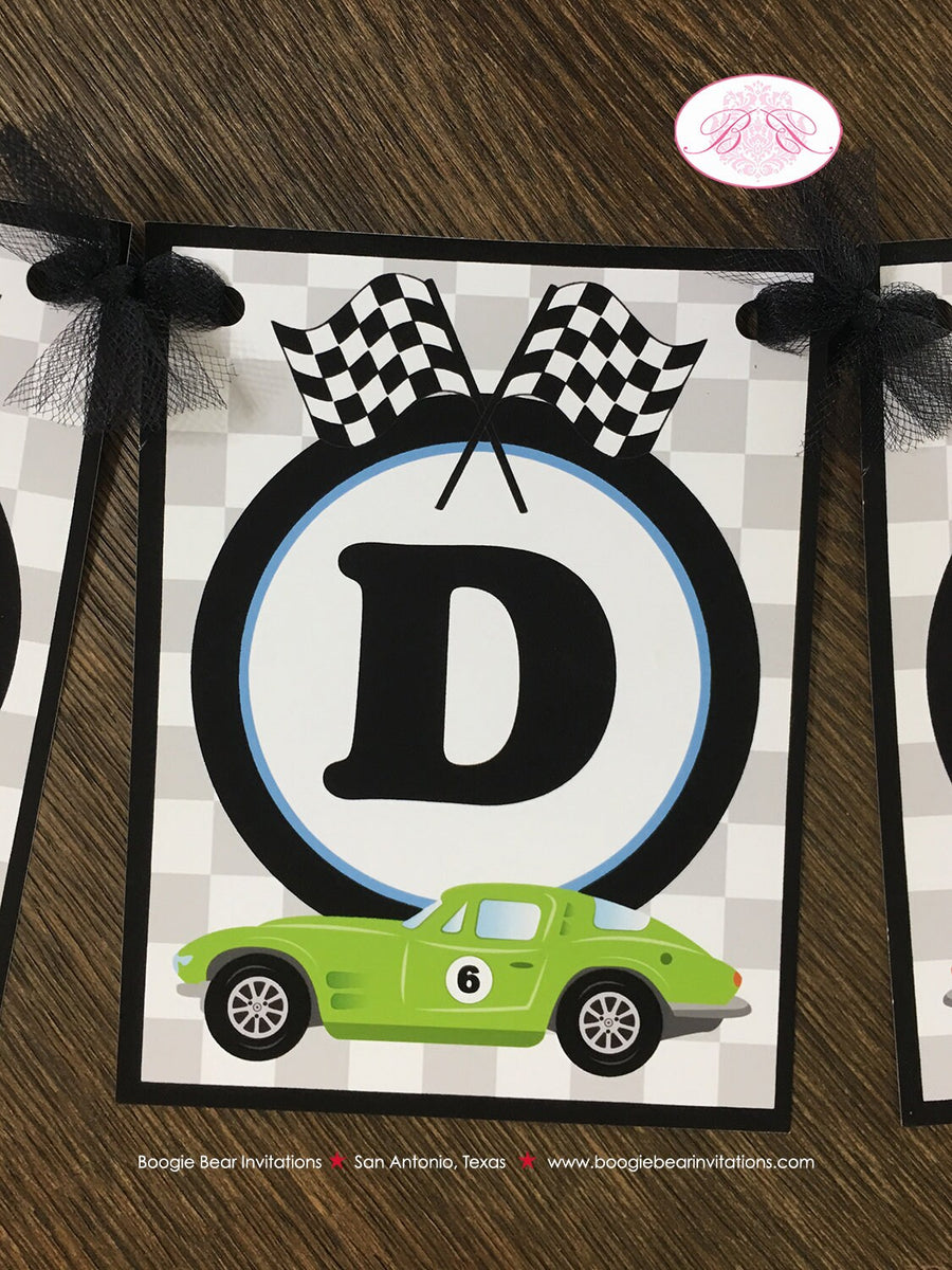 Race Car Happy Birthday Party Banner Racing Classic Girl Boy Black Ret ...