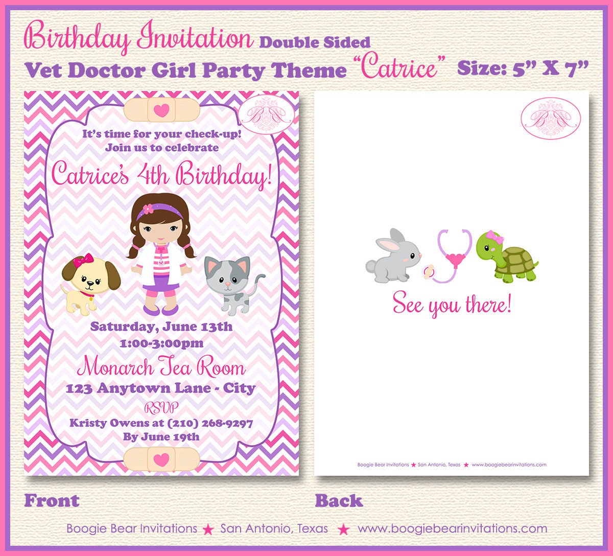 Vet Doctor Girl Birthday Party Invitation Animal Pink Veterinarian Nur ...