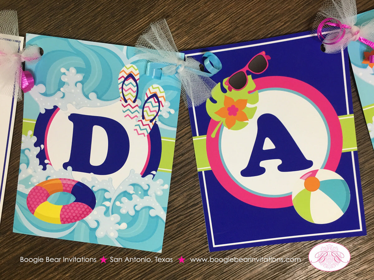 Splash Bash Party Name Banner Birthday Pink Girl Swimming Pool Ocean B ...