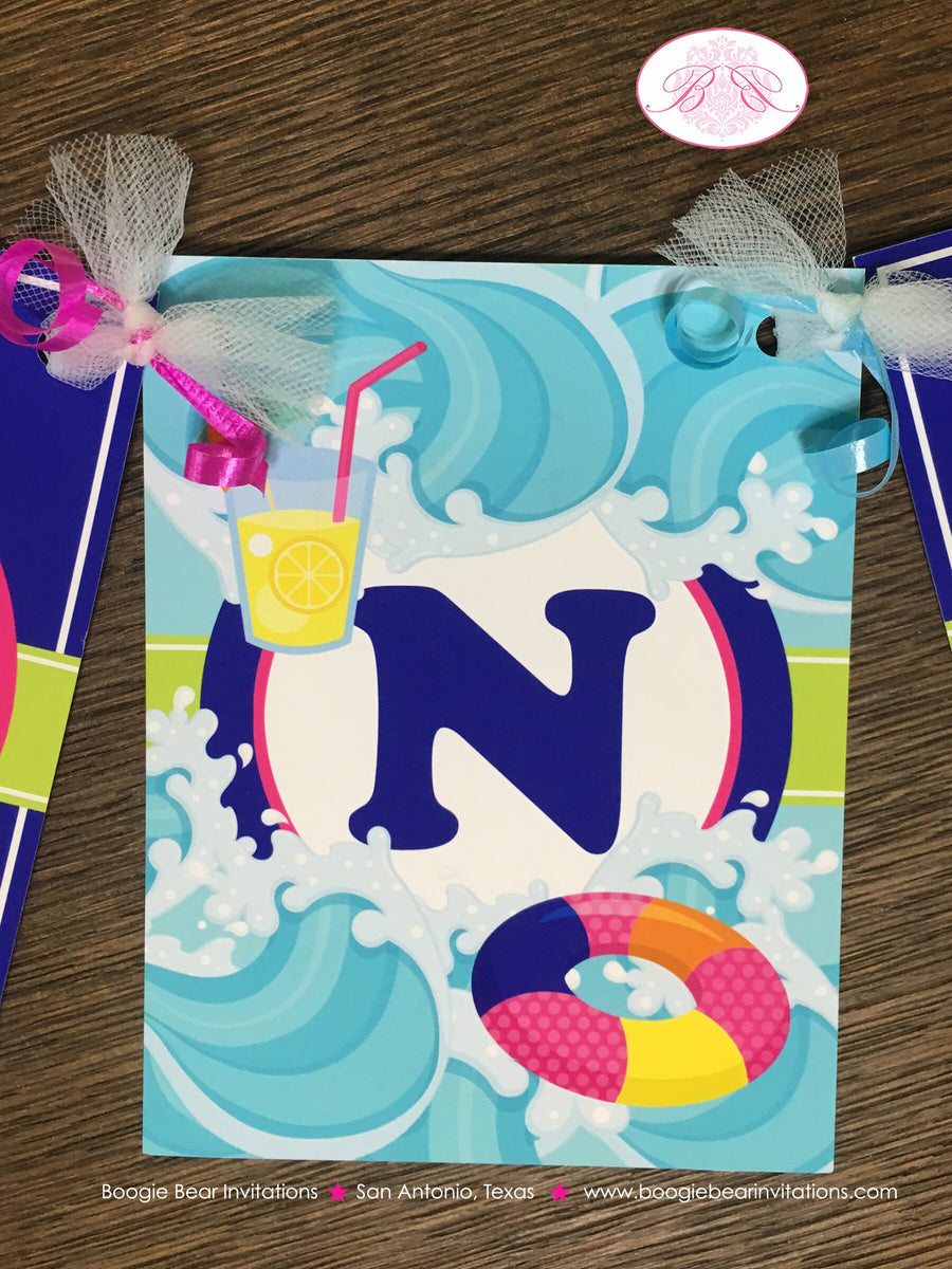 Splash Bash Party Name Banner Birthday Pink Girl Swimming Pool Ocean B ...