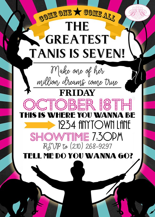 Circus Showman Birthday Party Invitation Pink Girl Greatest Show Boogi ...