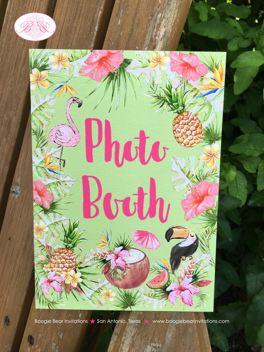 Tropical Paradise Birthday Party Sign Poster Photo Booth Flamingo Touc ...