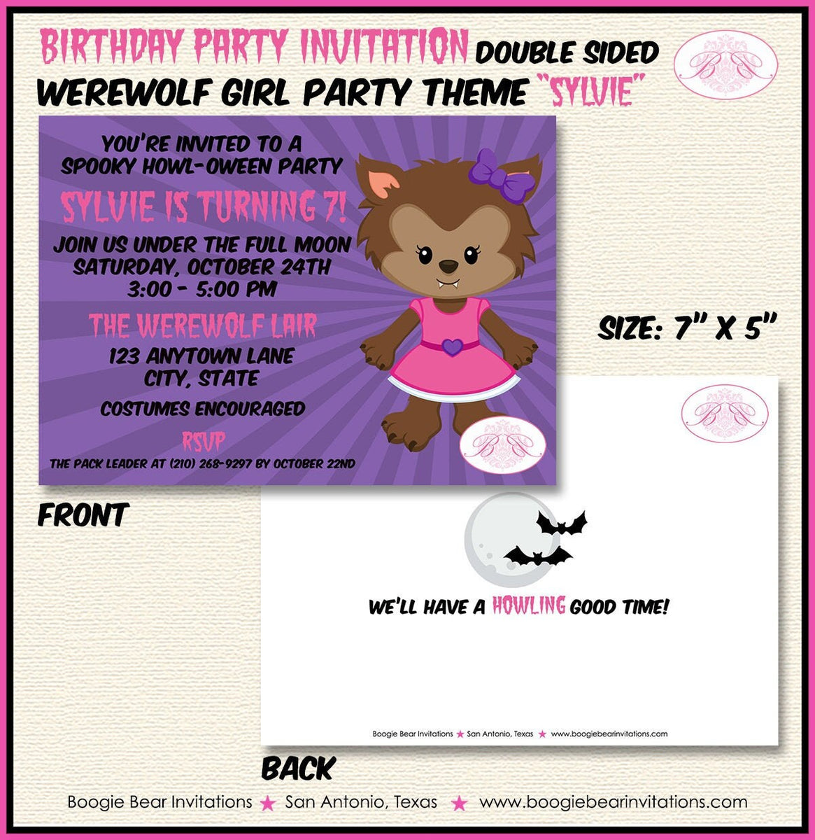 Werewolf Girl Birthday Party Invitation Halloween Full Moon Wild Wolf ...