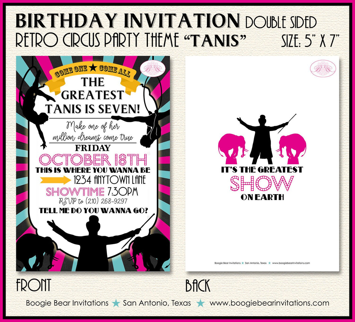 Circus Showman Birthday Party Invitation Pink Girl Greatest Show Boogi ...