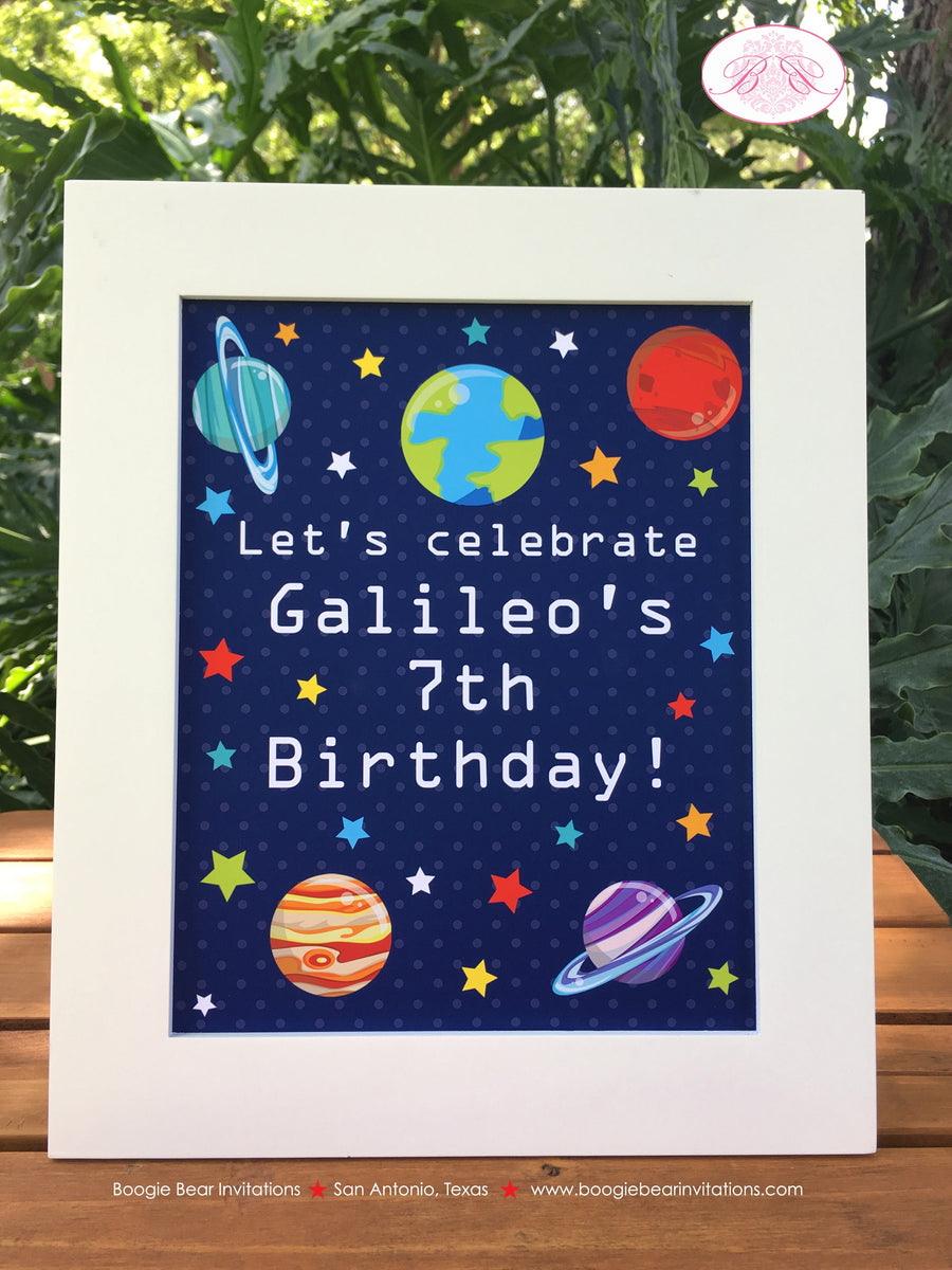 Outer Space Birthday Party Sign Poster Frameable Girl Boy Planets Sola ...
