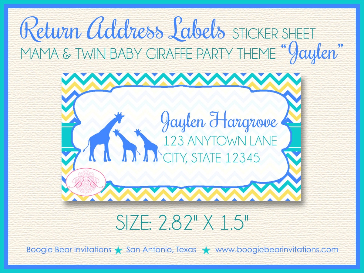 Twin Baby Giraffe Shower Party Invitation Boy Girl Silhouette Aqua Blu ...
