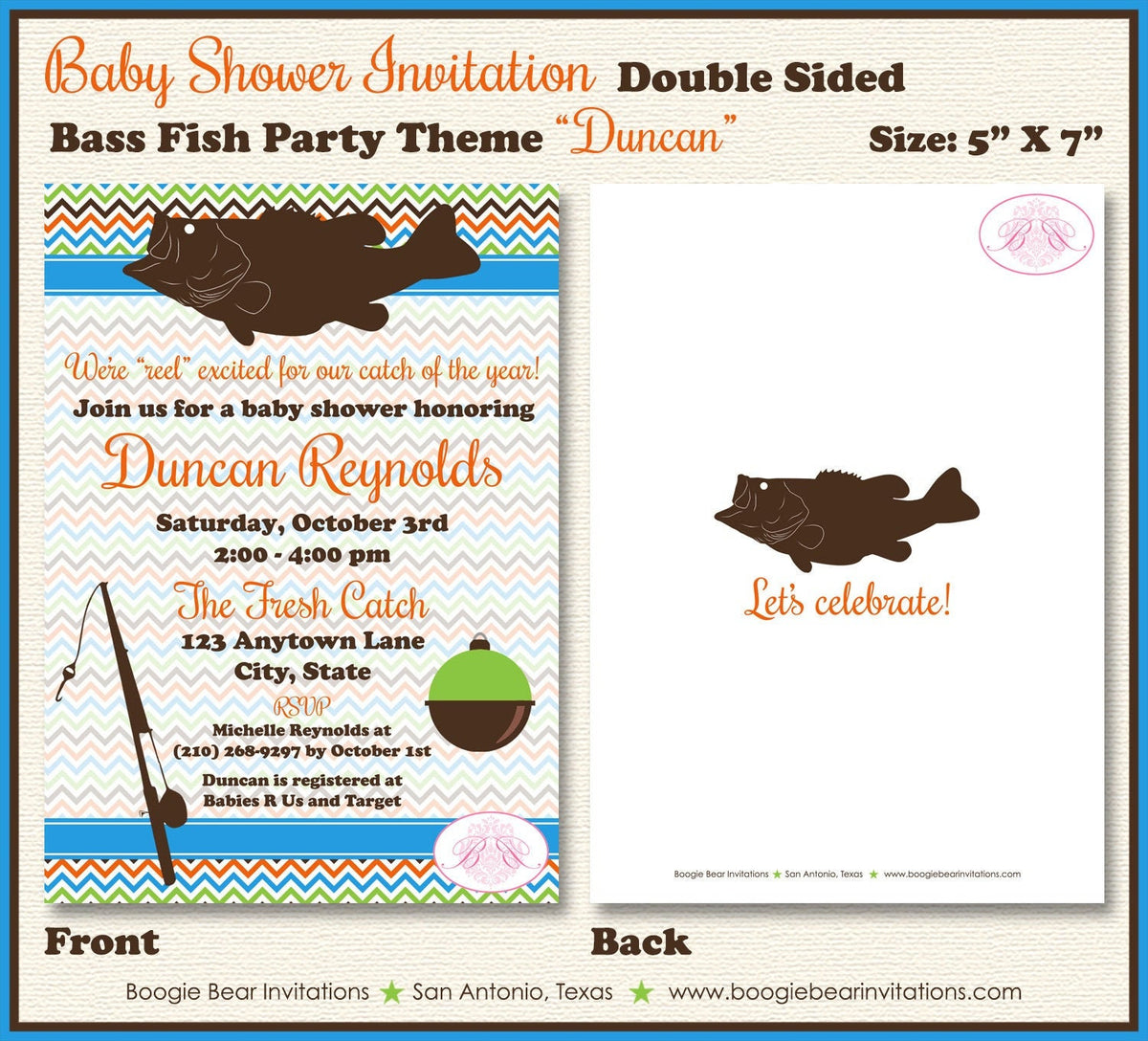 Bass Fish Fishing Baby Shower Invitation Party Boogie Bear Invitations