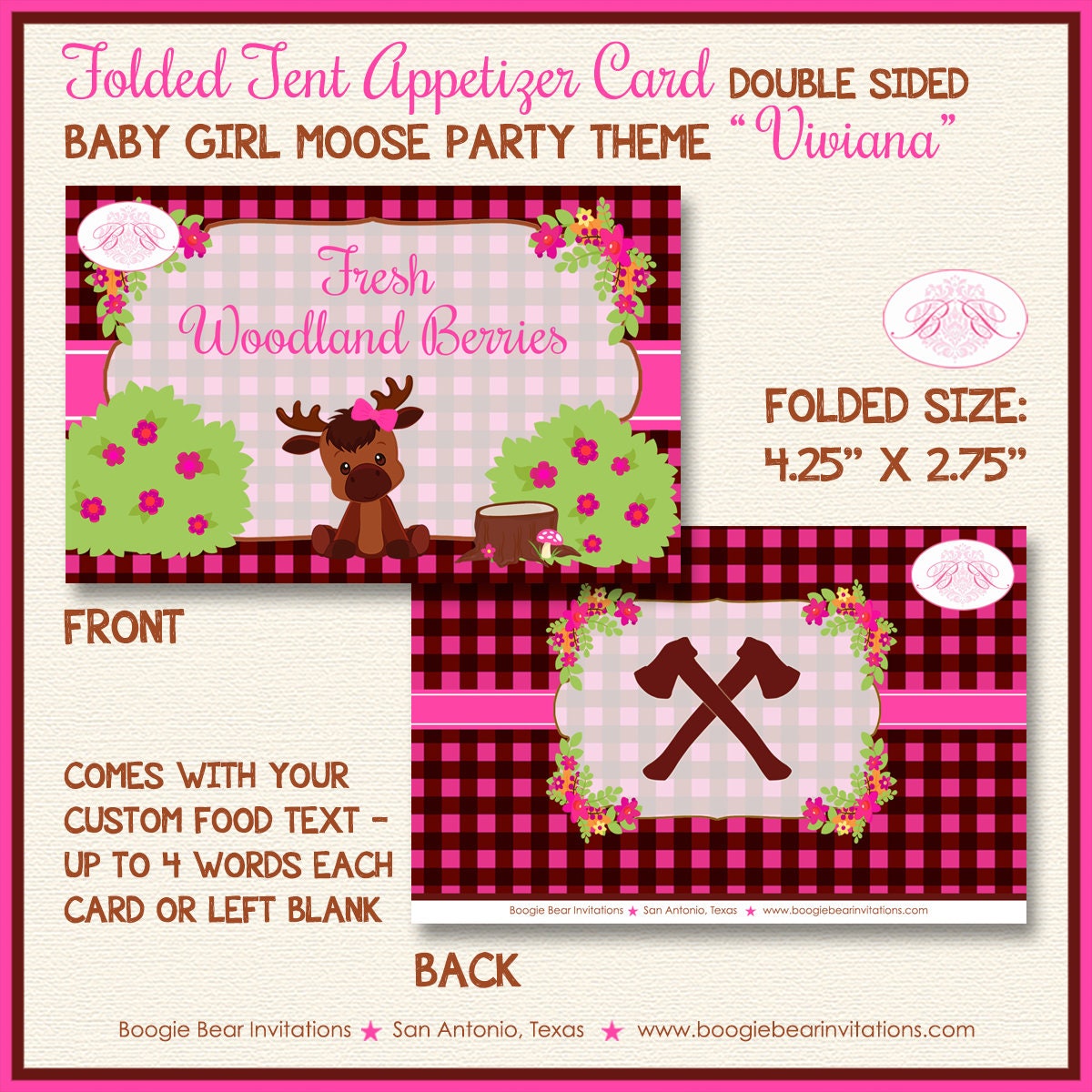 Little Moose Birthday Party Favor Card Tent Place Sign Appetizer Fores ...