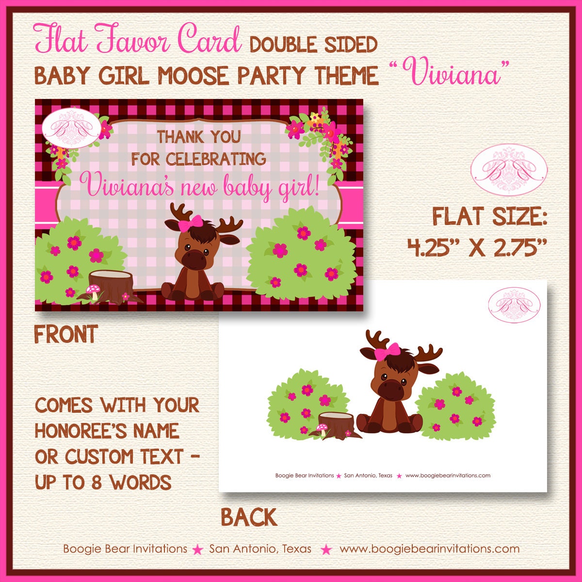 Little Moose Birthday Party Favor Card Tent Place Sign Appetizer Fores ...