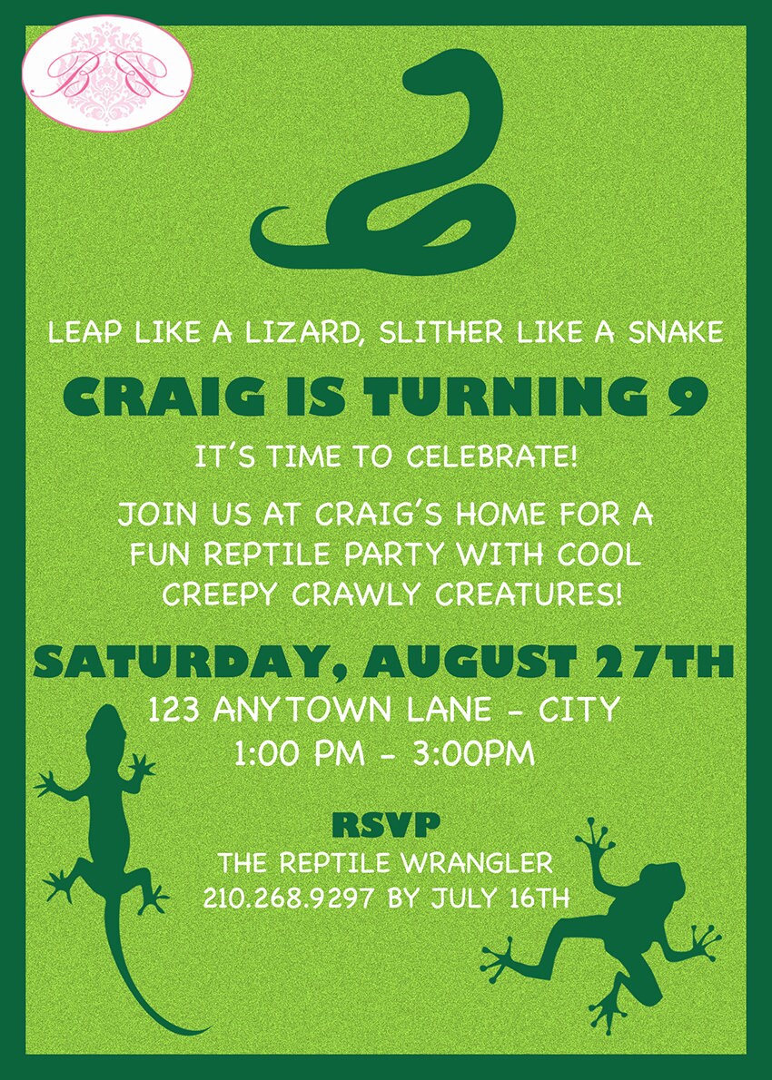 Reptile Bug Birthday Party Invitation Snake Frog Lizard Boy Girl Jungl ...