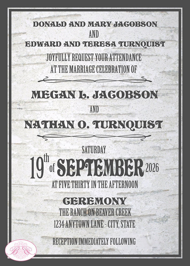 Tree Bark Wedding Invitations Rustic Black Wedding Invitation, Black