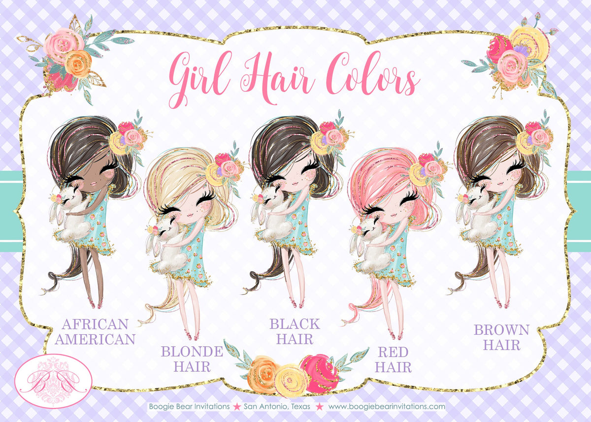 Easter Bunny Party Thank You Card Note Birthday Egg Hunt Girl Flower P ...