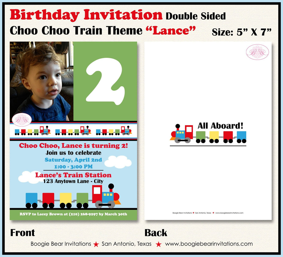 Train Photo Birthday Party Invitation Blocks Railroad Boy Girl Red Rai ...