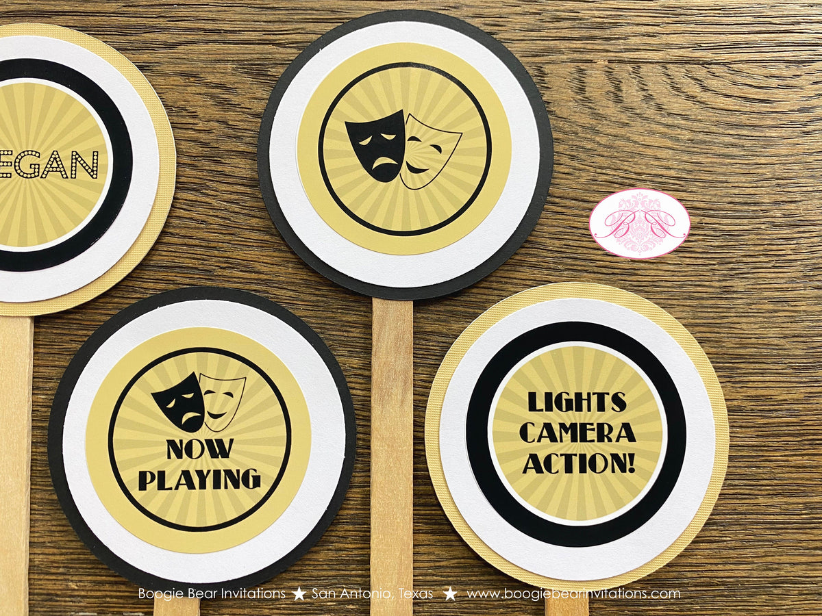 Theater Ticket Play Birthday Party Cupcake Toppers Set Actor Gold Blac ...