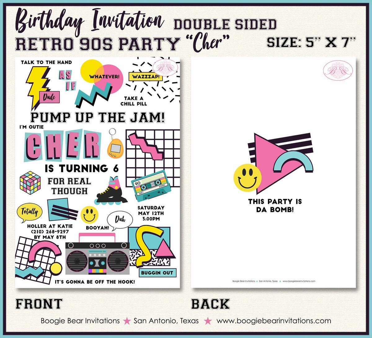 Retro 90s Birthday Party Invitation 1990s Girl Boogie Bear Invitations