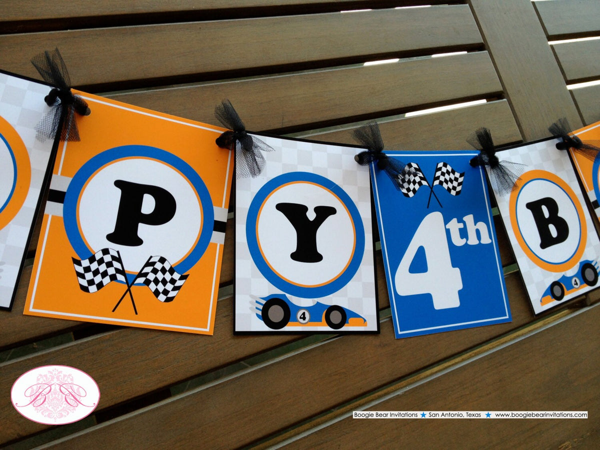 Race Car Happy Birthday Party Banner Driver Orange Black Blue Racing R ...
