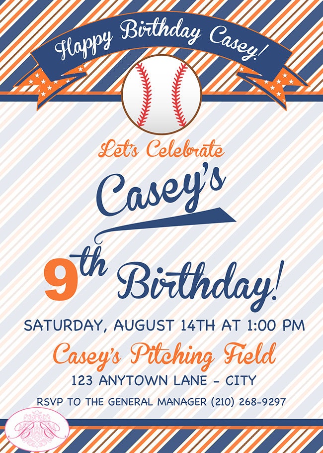 Retro Baseball Birthday Party Invitation Girl Boy Ball Bat Softball Ho ...