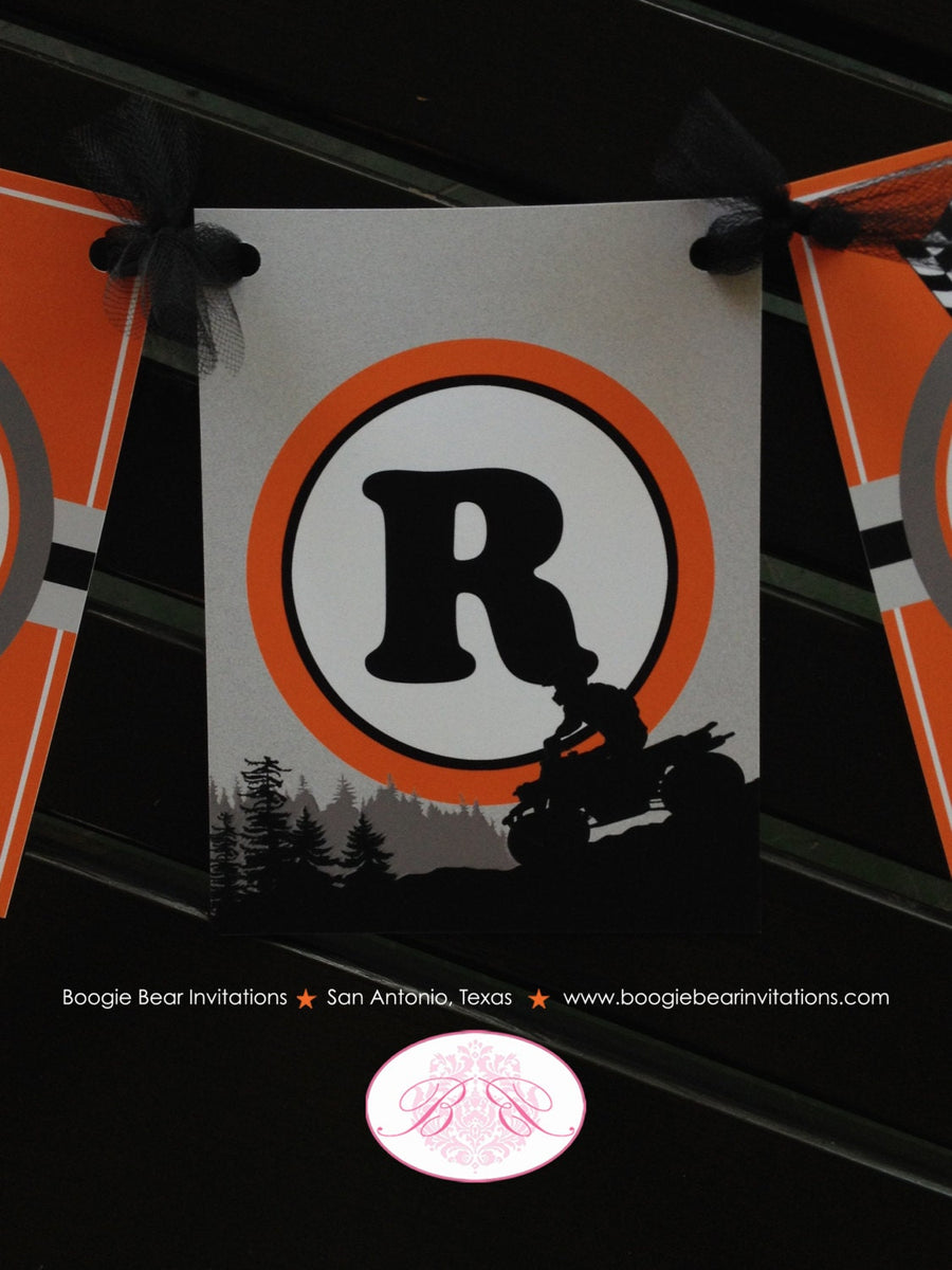 ATV Happy Birthday Party Banner Racing 4 Wheel Orange Boogie Bear Invi ...