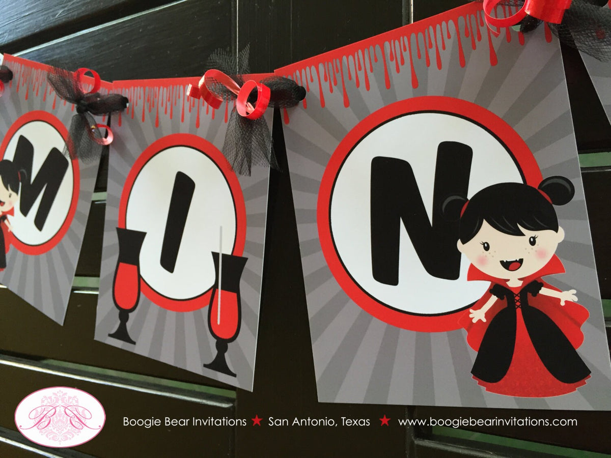 Vampire Girl Birthday Party Name Banner Halloween Blood Fang Bite Coff ...