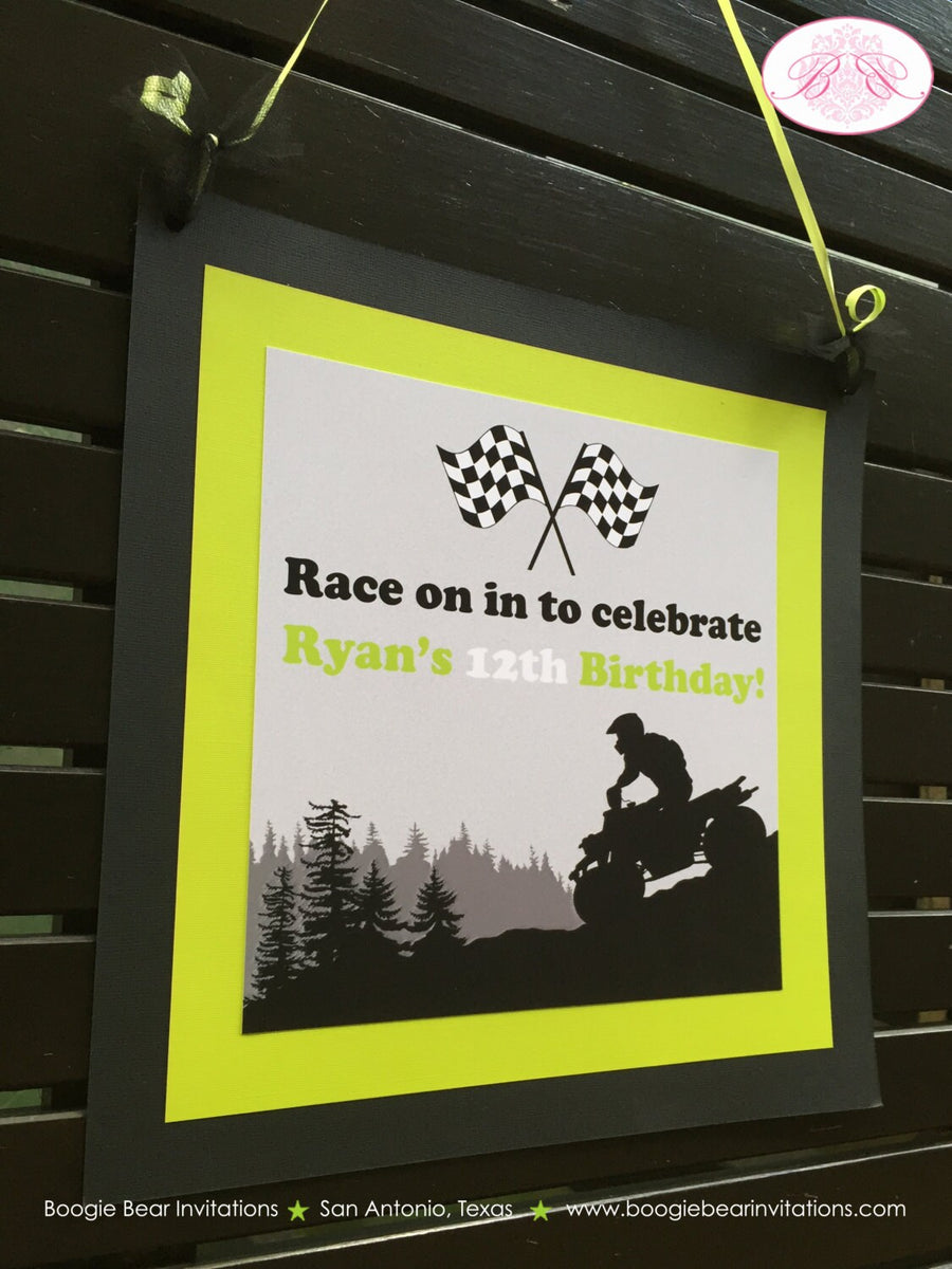 ATV Off Road Birthday Door Banner Party Quad Boy Girl Lime Green Black ...