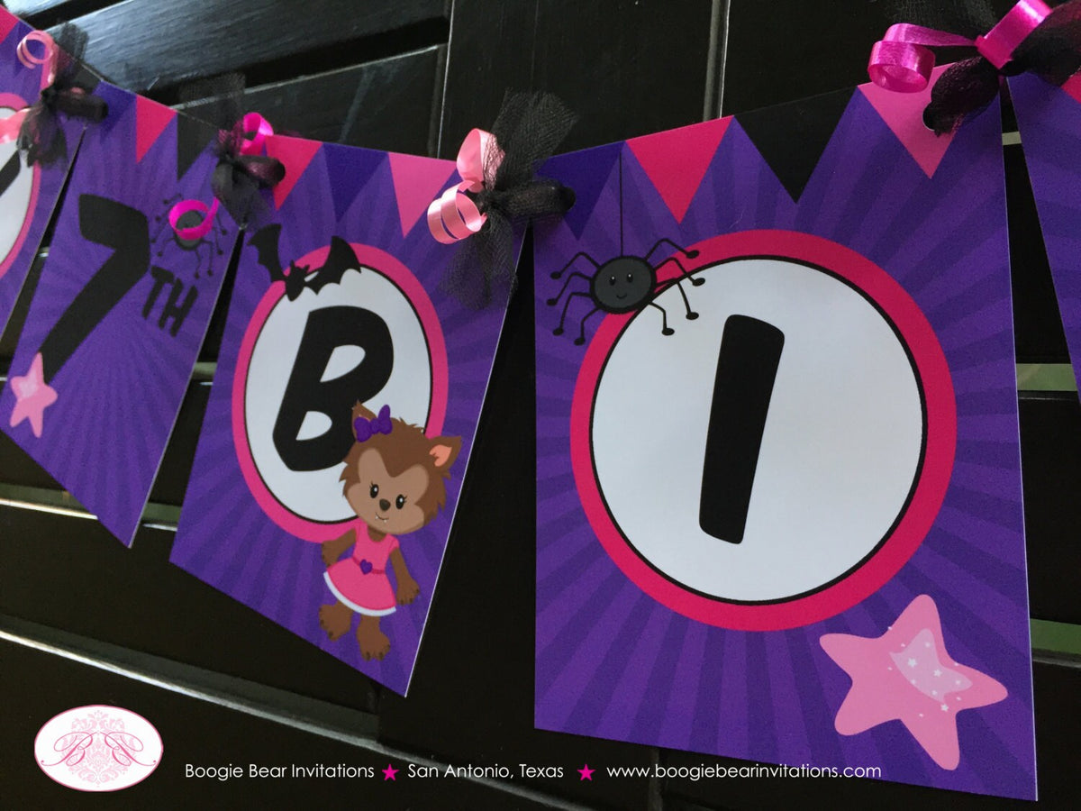 Pink Werewolf Happy Birthday Banner Halloween Party Purple Black Full ...