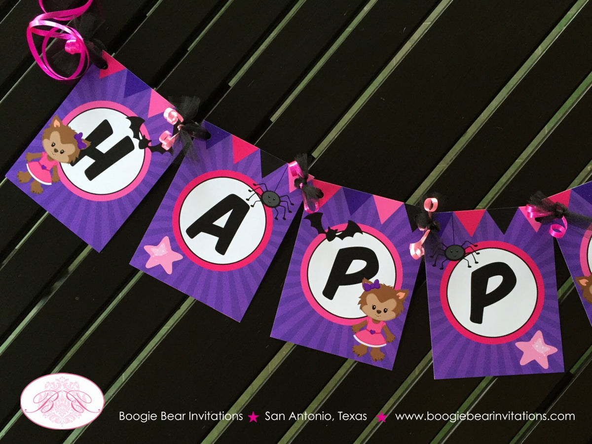 Pink Werewolf Happy Birthday Banner Halloween Party Purple Black Full ...
