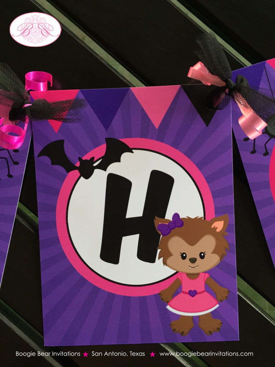 Pink Werewolf Happy Birthday Banner Halloween Party Purple Black Full ...