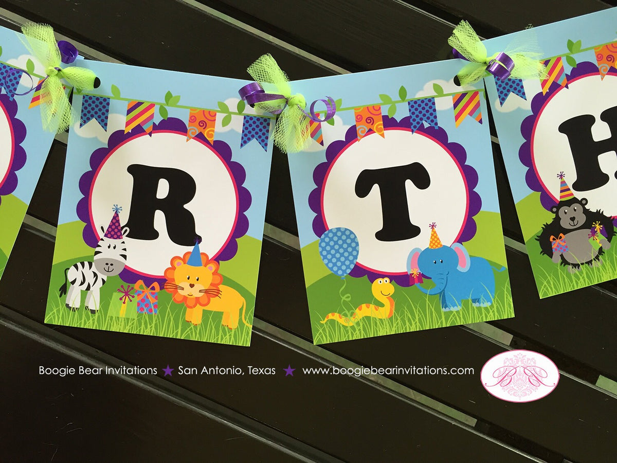 Wild Zoo Animals Happy Birthday Banner Jungle Party Boogie Bear Invita – Boogie Bear Invitations